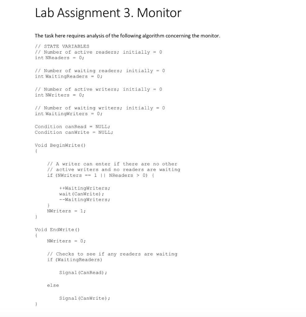 Solved Lab Assignment 3. Monitor The task here requires | Chegg.com