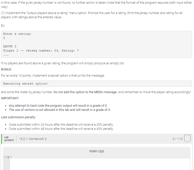 Solved This program will store roster and rating information | Chegg.com