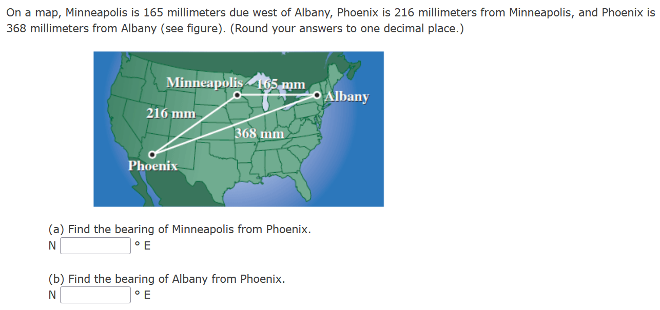 Solved On a map, Minneapolis is 165 millimeters due west of | Chegg.com