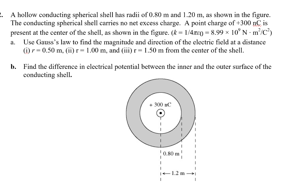 Solved 2. A hollow conducting spherical shell has radii of | Chegg.com