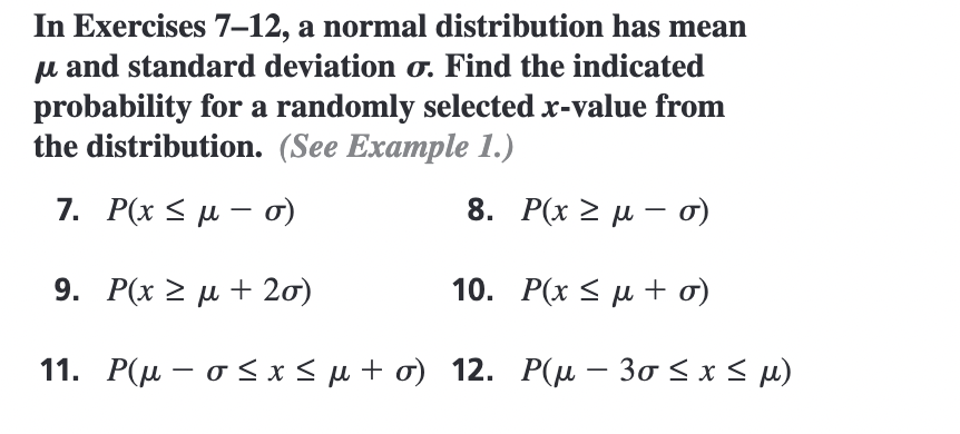 Solved In Exercises 7-12, a normal distribution has mean μ | Chegg.com