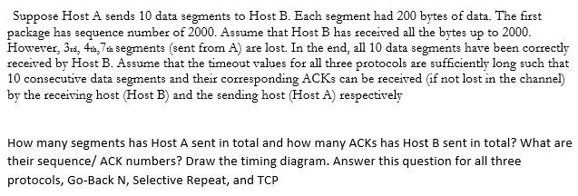 Solved Suppose Host A sends 10 data segments to Host B. Each | Chegg.com