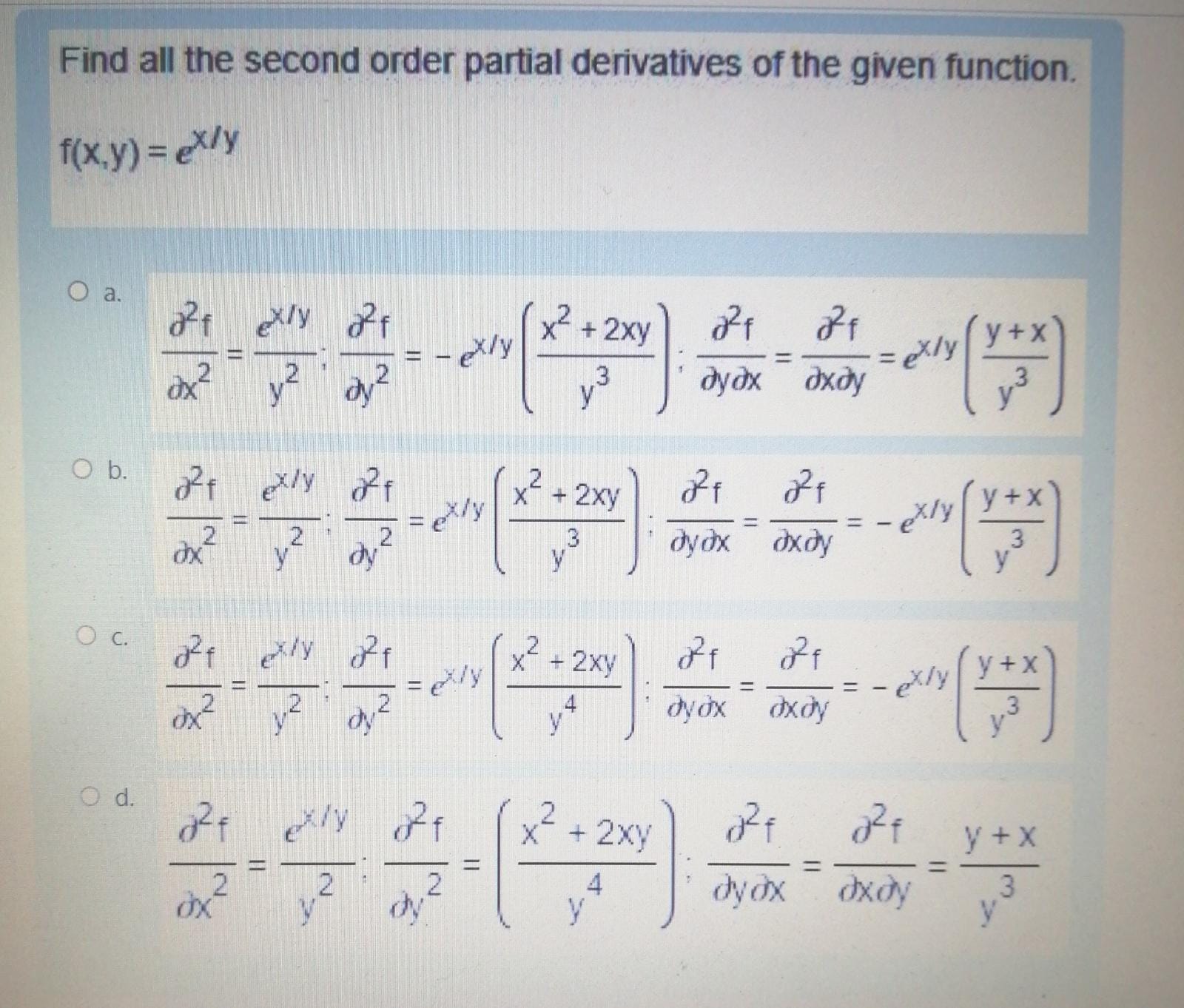 Solved Find all the second order partial derivatives of the | Chegg.com