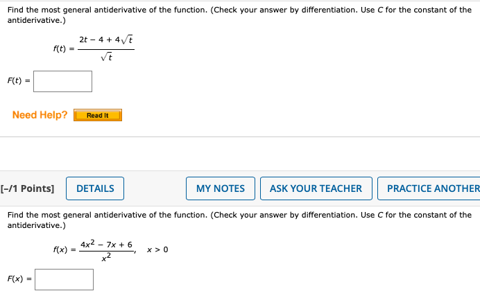 Solved Find the most general antiderivative of the function. | Chegg.com