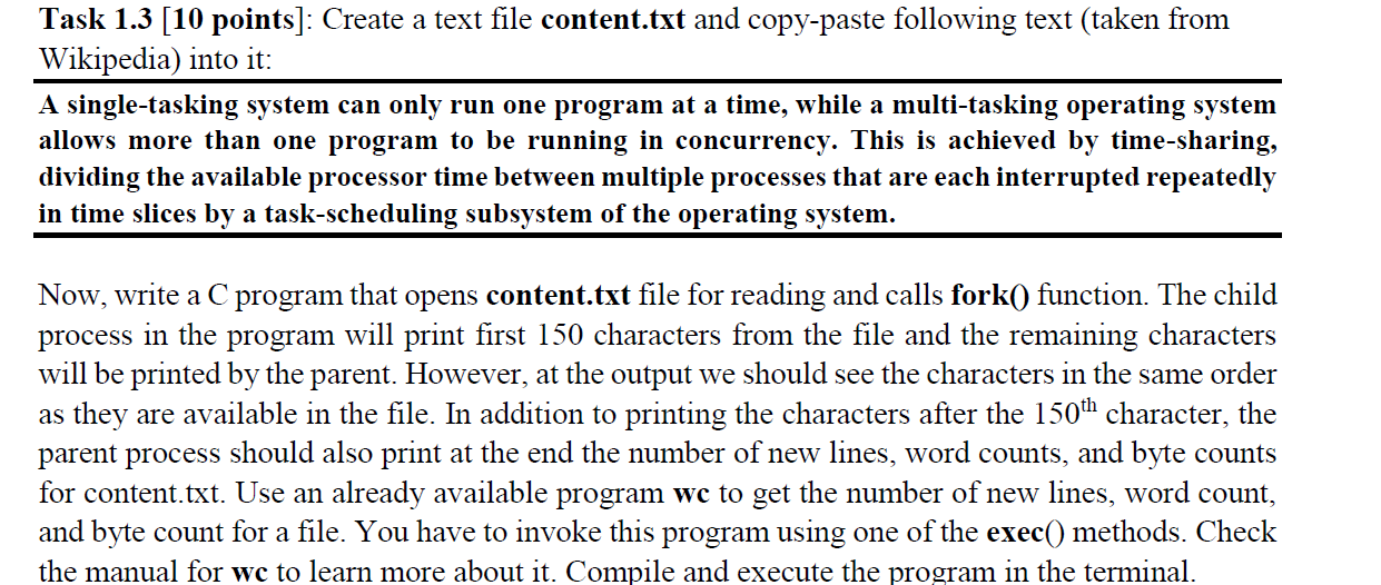 Solved Task 1.3 [10 points]: Create a text file content.txt | Chegg.com