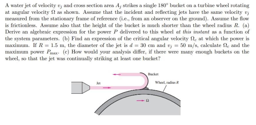 Solved A water jet of velocity vj and cross section area Aj | Chegg.com