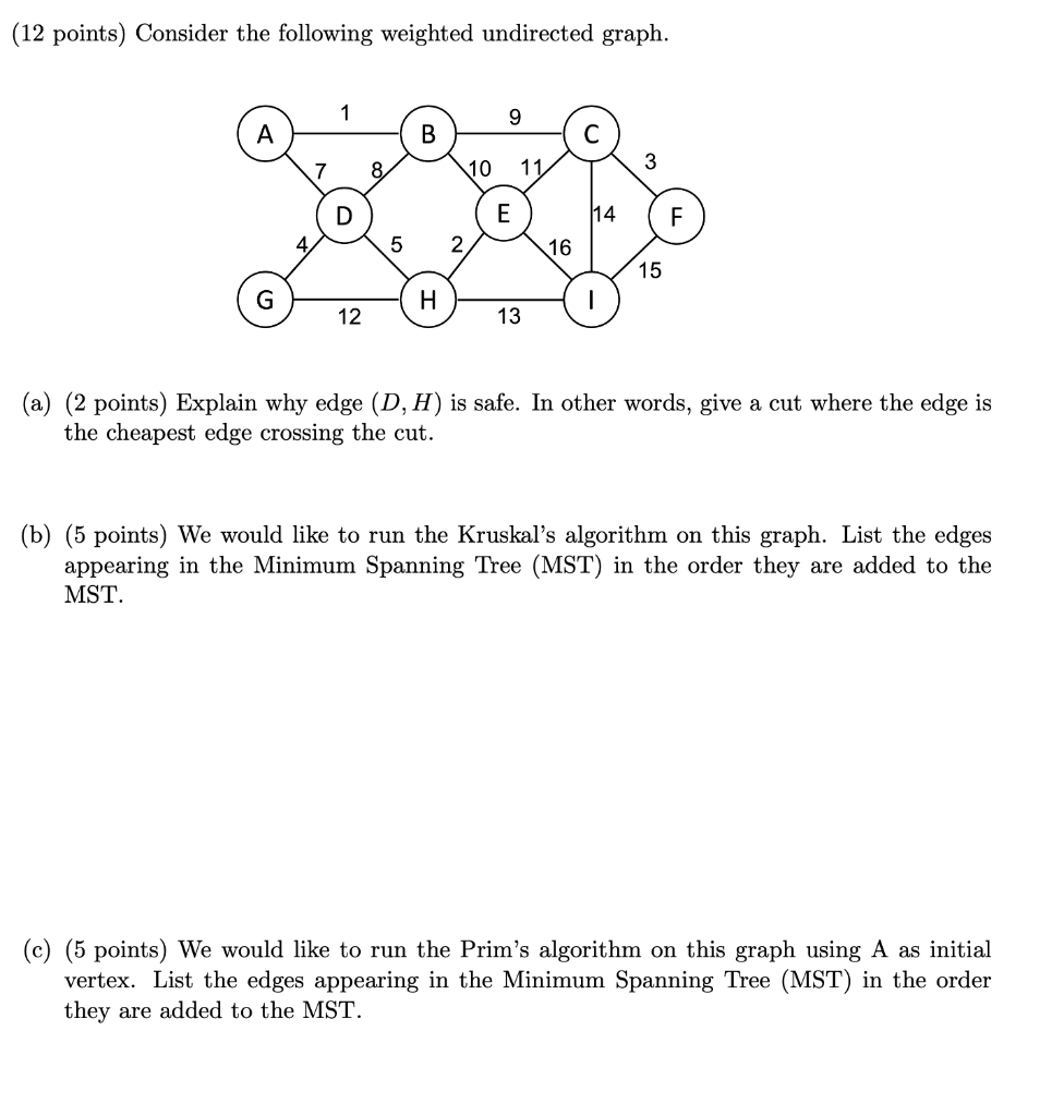 Solved (12 points) Consider the following weighted | Chegg.com