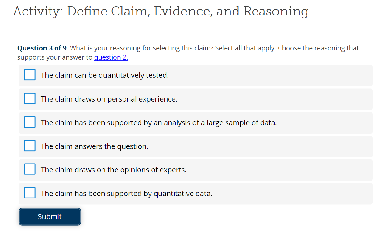 Solved Activity: Define Claim, Evidence, and Reasoning | Chegg.com