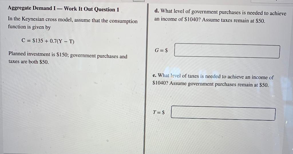 Solved Aggregate Demand I - Work It Out Question 1 d. What | Chegg.com