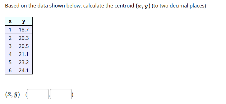Solved Based on the data shown below, calculate the centroid | Chegg.com