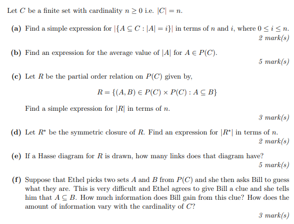 Solved Let C be a finite set with cardinality n > 0 i.e. C| | Chegg.com