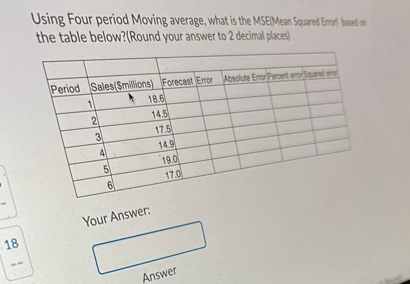 Solved Using Four period Moving average, what is the | Chegg.com