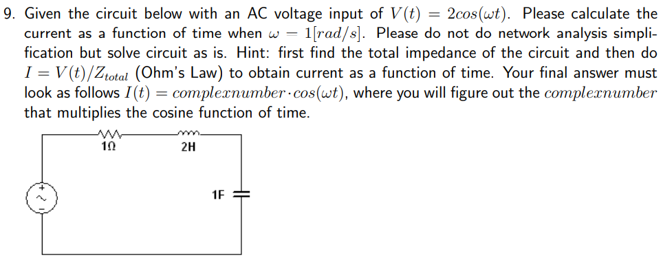 Solved Given the circuit below with an AC voltage input of | Chegg.com