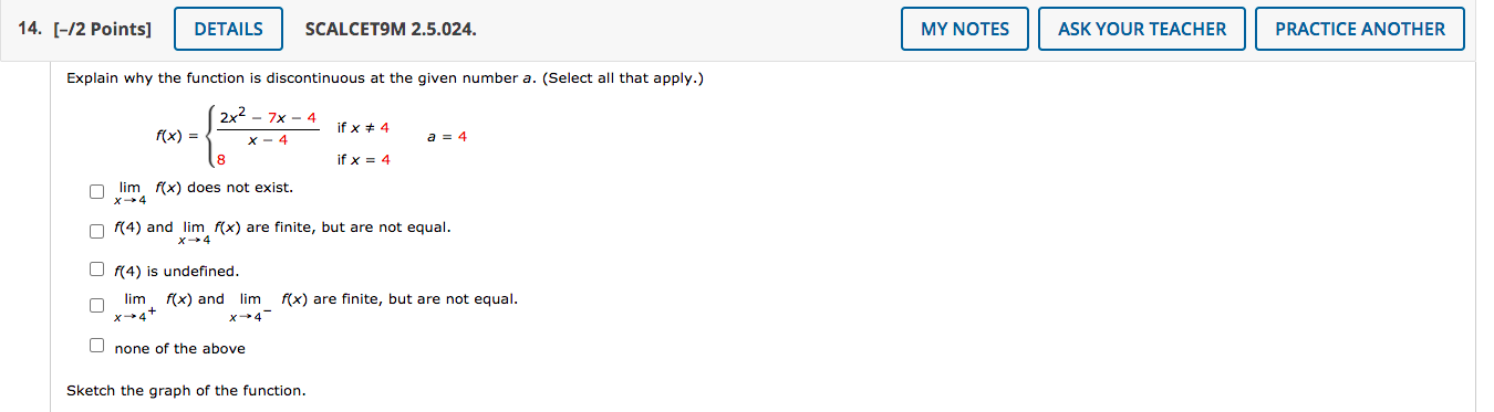 Solved Explain why the function is discontinuous at the | Chegg.com