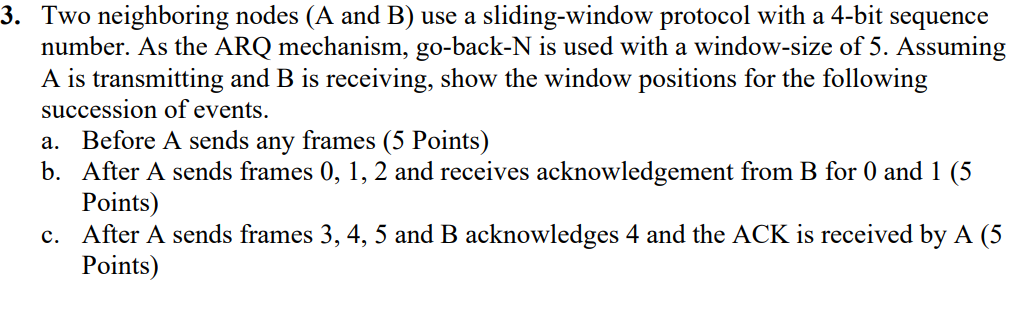 Solved 3. Two neighboring nodes (A and B) use a | Chegg.com