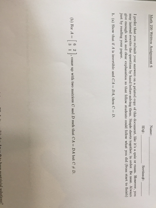 Solved Math 220 Written Assignment 6 Id Section I Prefer