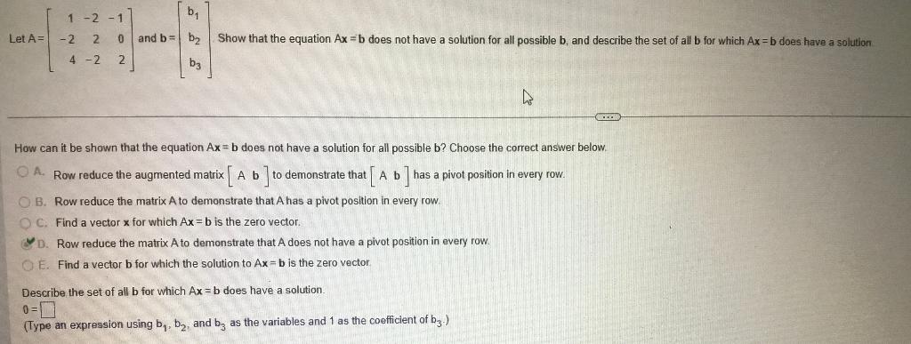 Solved Describe the set of all b for which Ax=b does have a | Chegg.com