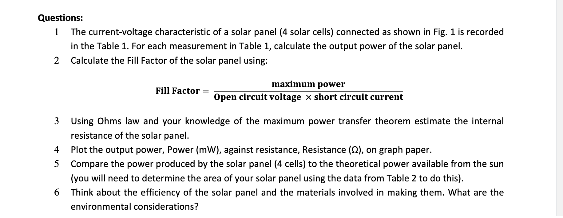 Solved Questions: 1 The current-voltage characteristic of a | Chegg.com