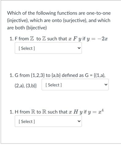 Solved Which of the following functions are one-to-one | Chegg.com