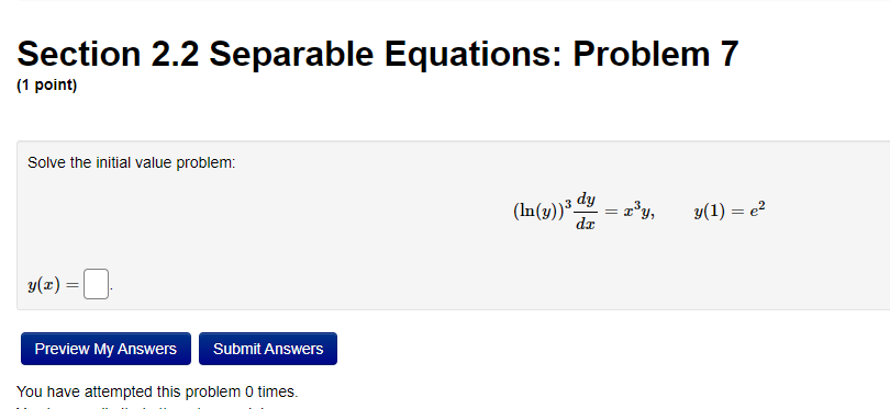 Solved Section 2 2 Separable Equations Problem 7 1 Point