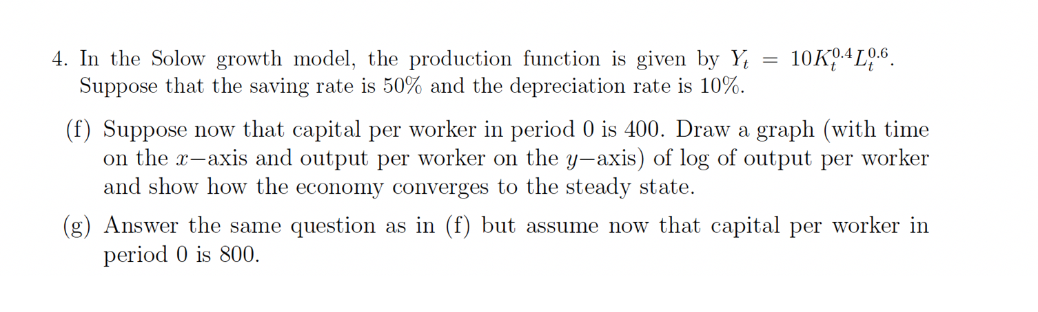 Solved 4. In the Solow growth model, the production function | Chegg.com