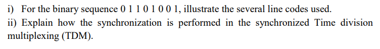 Solved i) For the binary sequence 01101001, illustrate the | Chegg.com
