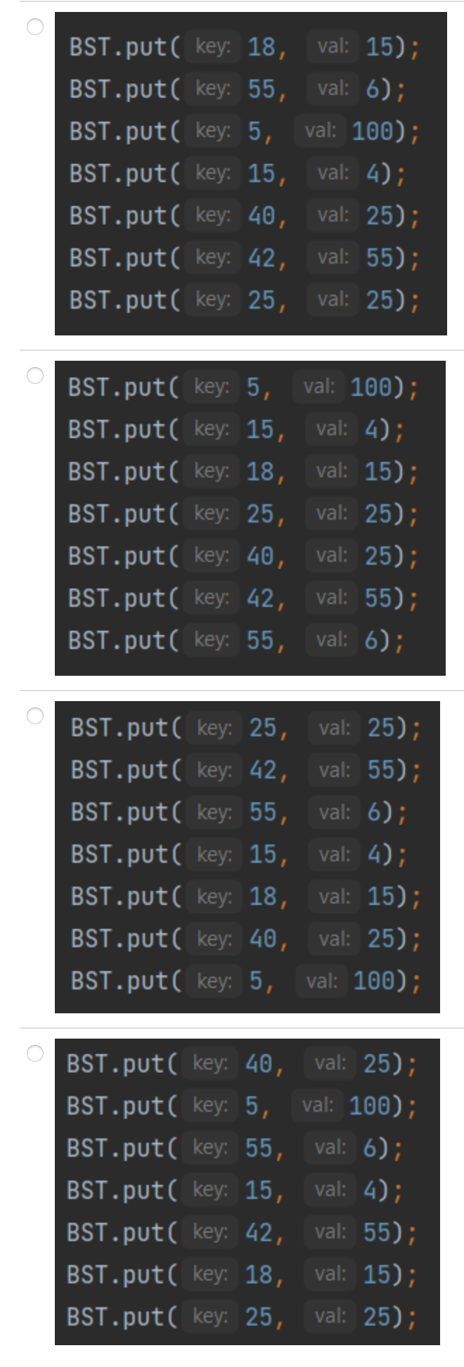 Solved Question: Which of the following series of inserts | Chegg.com