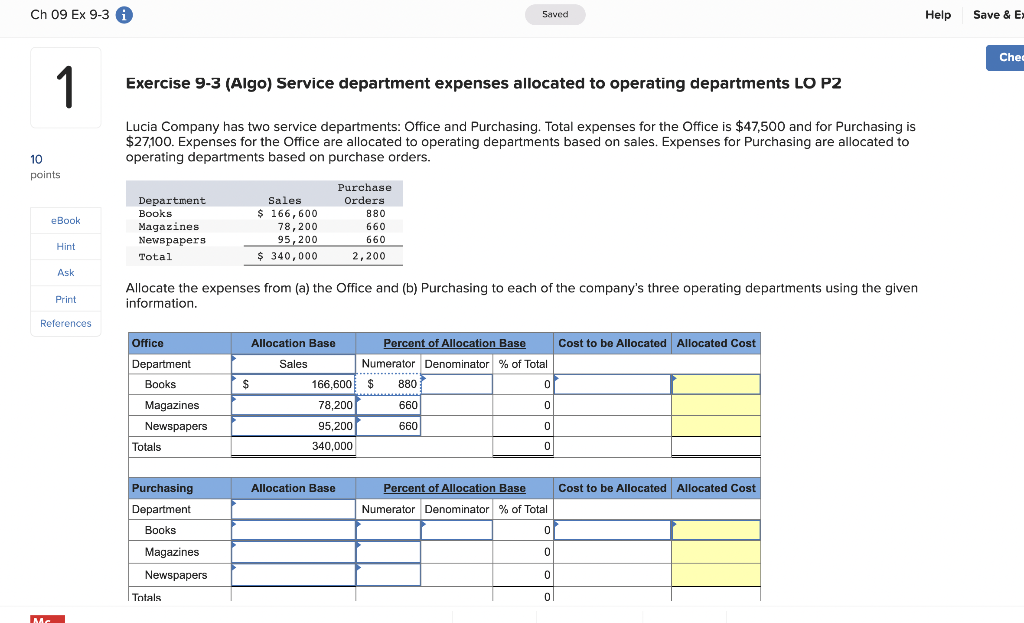 Solved Ch 09 Ex 9-3 A Saved Help Save & E Ches 1 Exercise | Chegg.com
