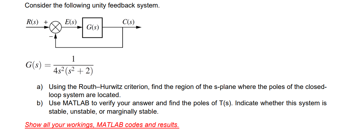 Solved Consider the following unity feedback system. | Chegg.com
