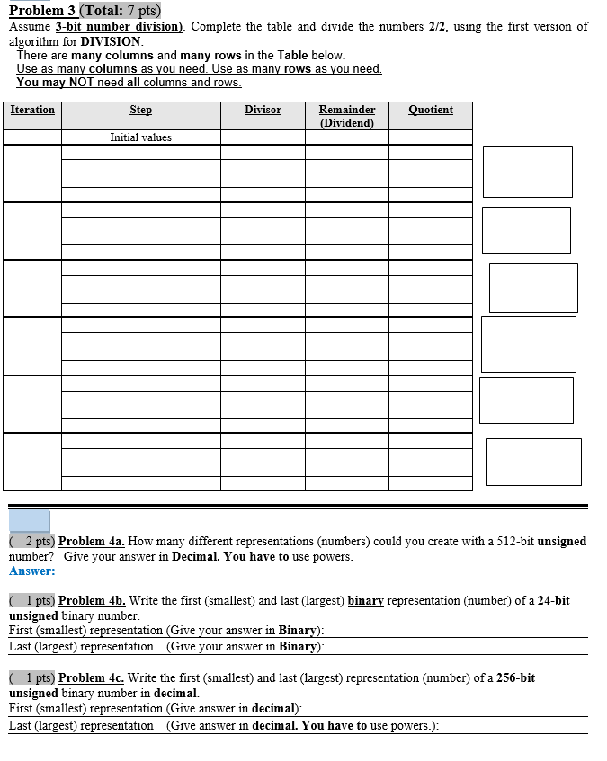 Solved Problem 3 (Total: 7 pts) Assume 3-bit number | Chegg.com