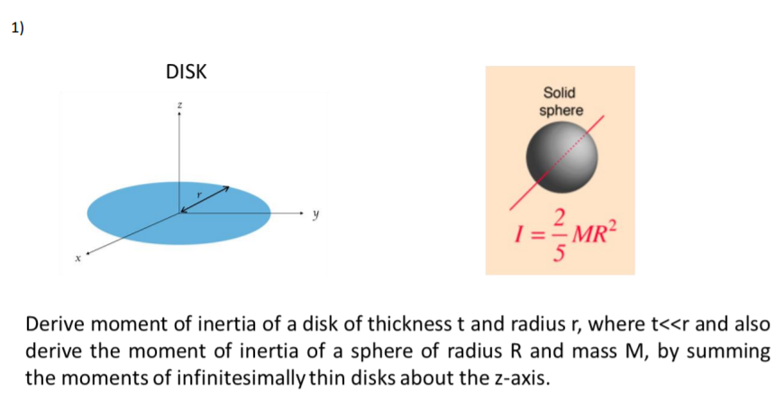Solved 1) DISK Solid sphere Derive moment of inertia of a | Chegg.com