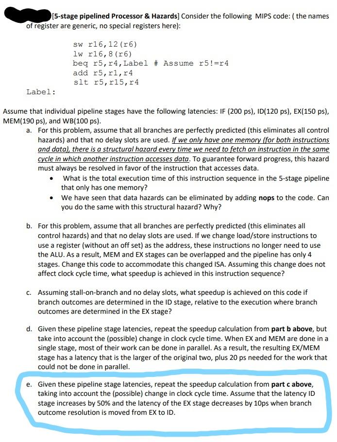 Solved names [5-stage pipelined Processor & Hazards] | Chegg.com