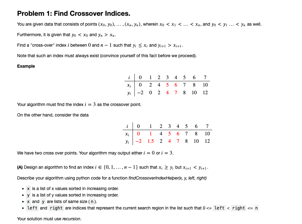 Solved Problem 1: Find Crossover Indices. You are given data | Chegg.com
