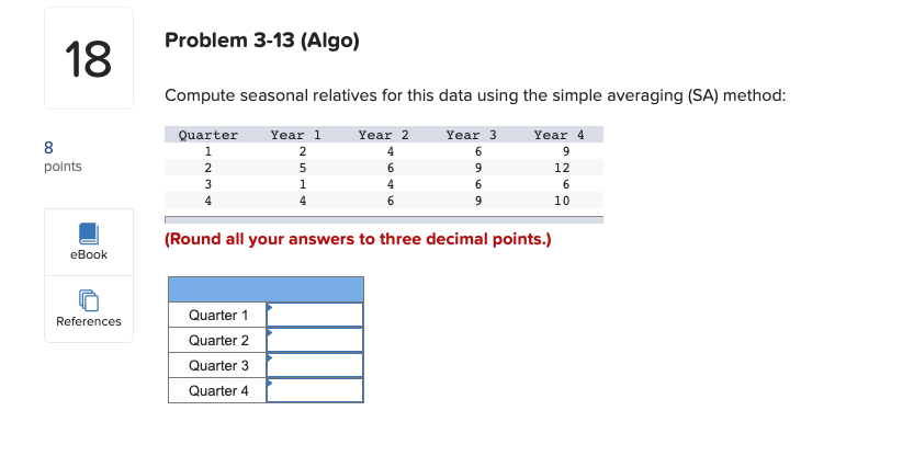 Solved Compute seasonal relatives for this data using the | Chegg.com