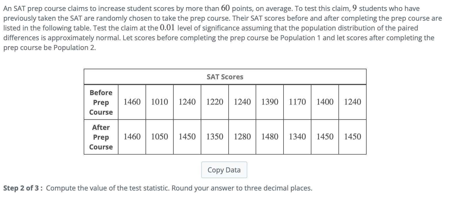 Solved An SAT prep course claims to increase student scores | Chegg.com