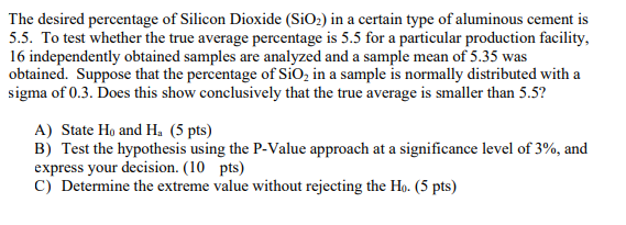 Solved The desired percentage of Silicon Dioxide (SiO2) in a | Chegg.com
