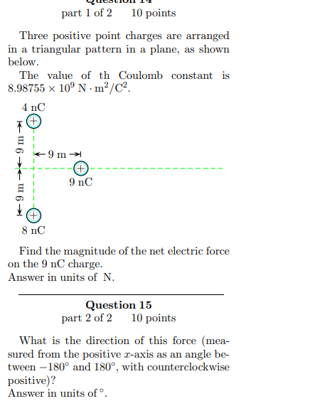 Solved part 1 of 2 10 points Three positive point charges | Chegg.com