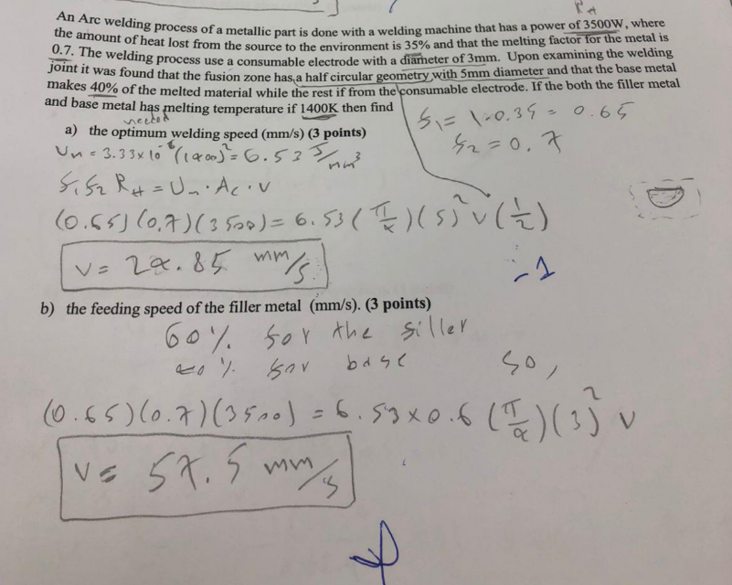 Solved An Arc welding process of a metallic part is done | Chegg.com