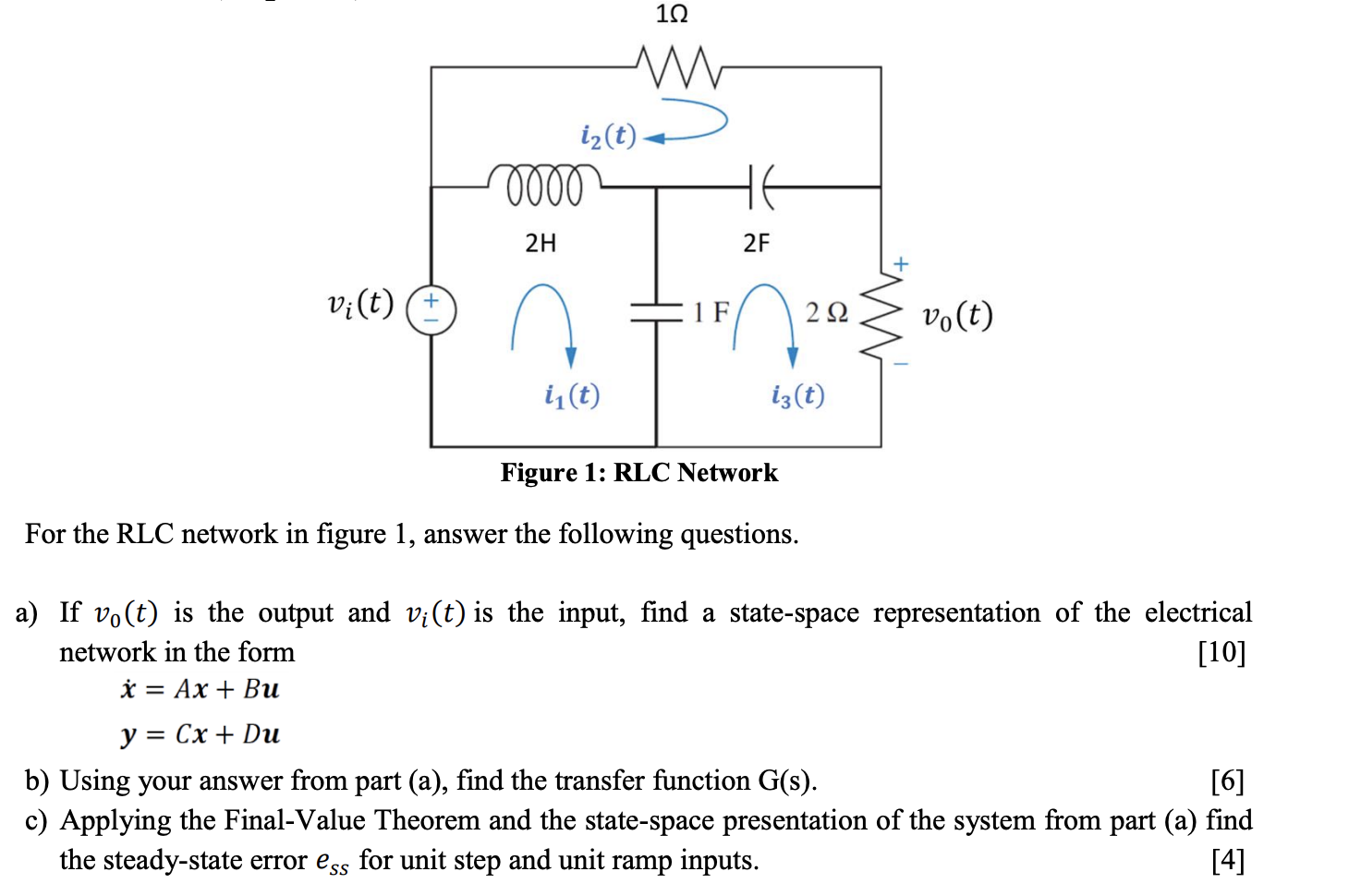 For the RLC network in figure 1, answer the following | Chegg.com