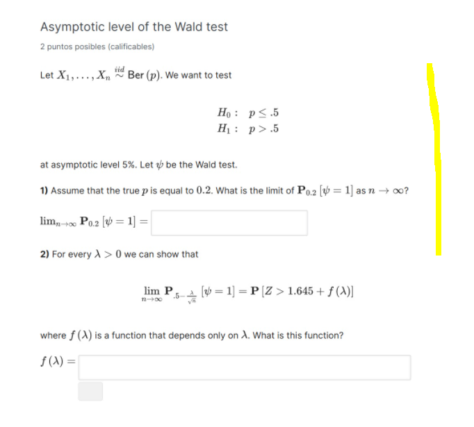 Solved Asymptotic level of the Wald test 2 puntos posibles | Chegg.com