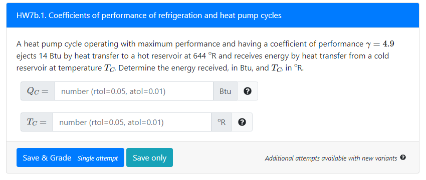 Solved HW7b.1. Coefficients of performance of refrigeration | Chegg.com