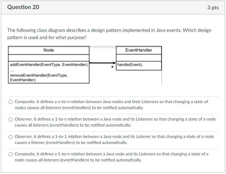Solved Question 20 3 pts The following class diagram | Chegg.com