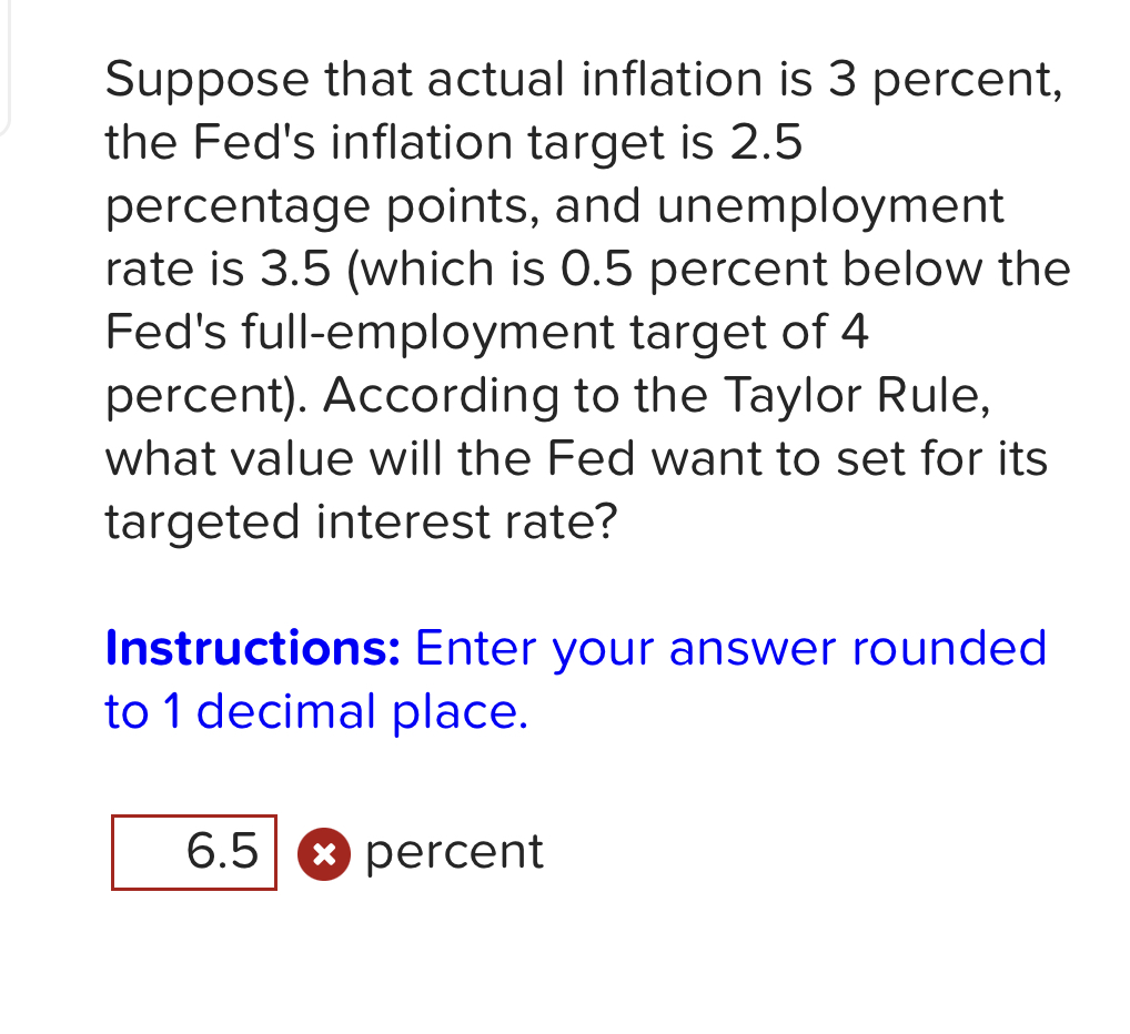 Solved Suppose that actual inflation is 3 percent, the Fed's | Chegg.com