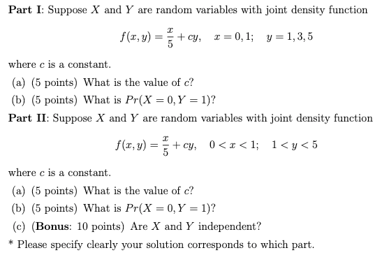 Solved Part I: Suppose X and Y random variables with joint | Chegg.com