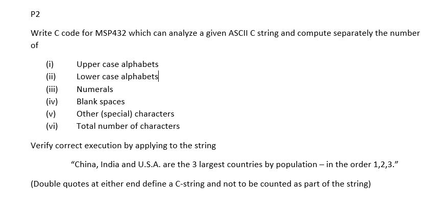 Solved P2 Write C code for MSP432 which can analyze a given | Chegg.com