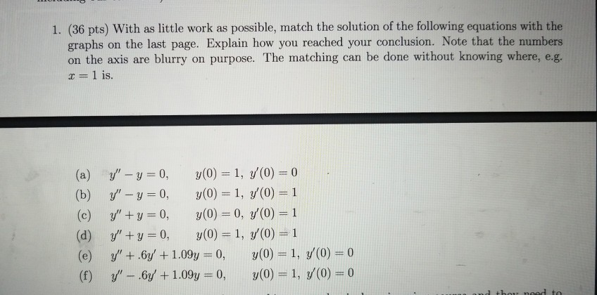 Solved 1. (36 pts) With as little work as possible, match | Chegg.com