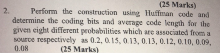 Solved (25 Marks) Perform the construction using Huffman | Chegg.com