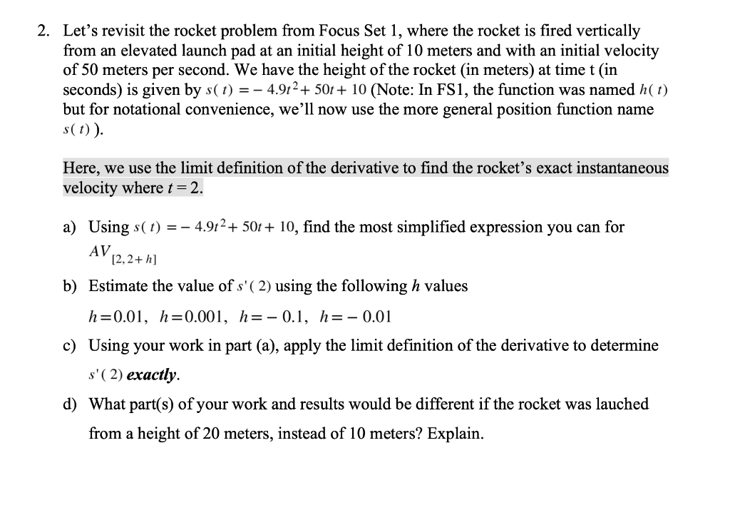 Solved Let's revisit the rocket problem from Focus Set 1, | Chegg.com