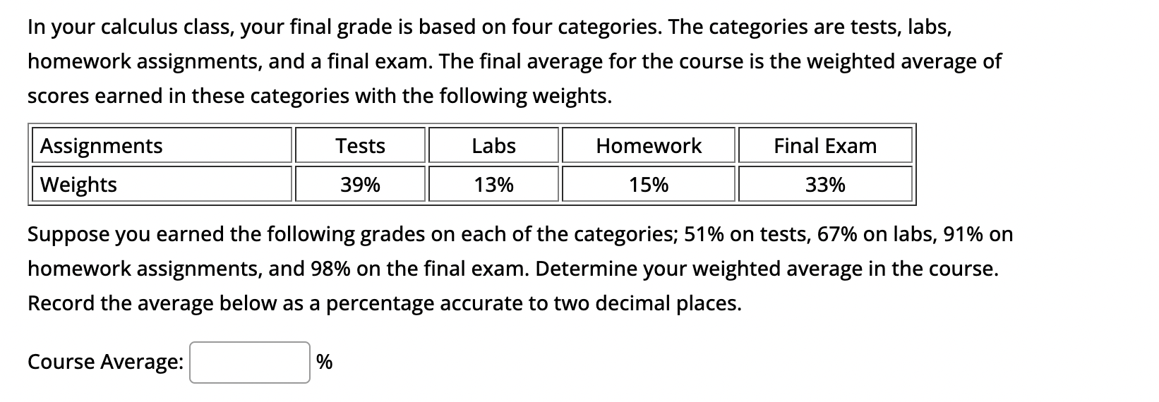 Solved In your calculus class, your final grade is based on | Chegg.com