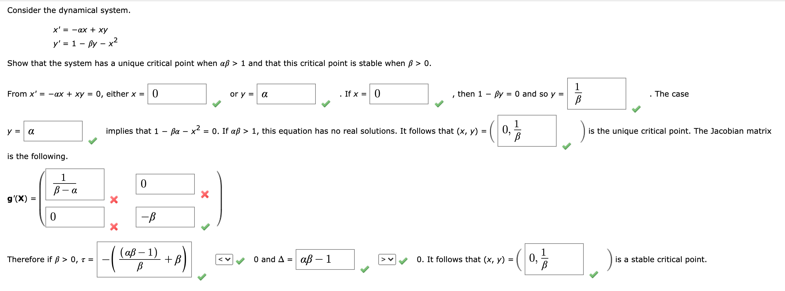 Solved Consider the dynamical system. x' = -ax + xy y' = 1 – | Chegg.com